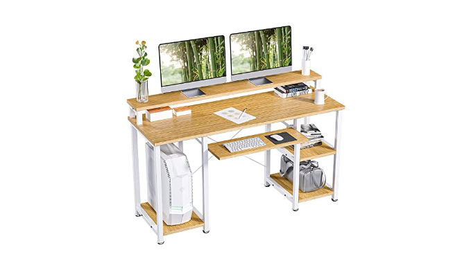 NOBLEWELL Computer Desk with Monitor Stand Storage Shelves Keyboard ...