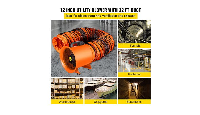 VEVOR Utility Blower Fan, 12 Inches, High Velocity Ventilator, Portable ...