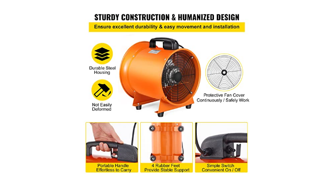VEVOR Utility Blower Fan, 12 Inches, High Velocity Ventilator, Portable ...