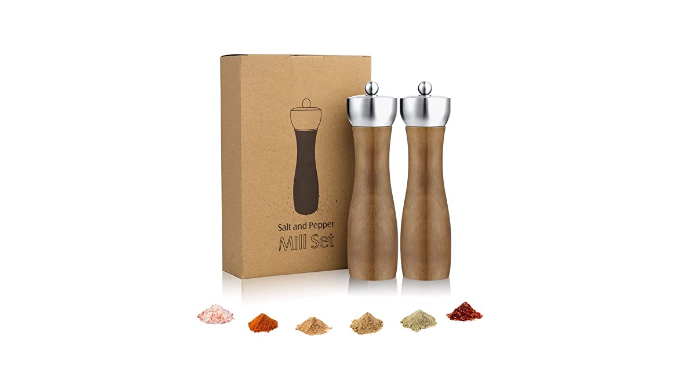 Salt Pepper Grinders Set Wooden - Table Wood Refillable & Adjustable ...
