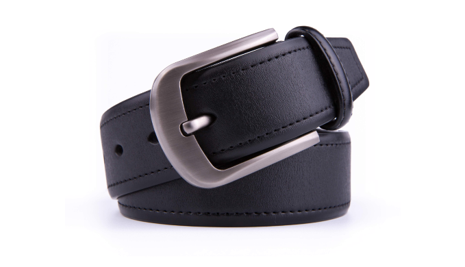 Men's Classic Genuine Leather Belt with Brushed Silver Buckle - Coupon ...