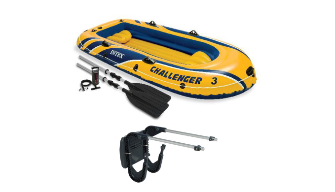 Intex Challenger 3 Boat 2 Person Raft & Oar Set Inflatable with Motor ...