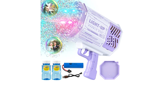 Bubble Machine Gun, 69 Holes Bubble Gun with Colorful Lights and 2 ...