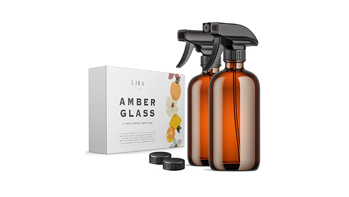 LiBa Amber Glass Spray Bottles 2 Pack, 16 oz Refillable Empty Spray ...